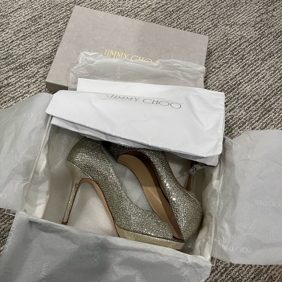 Jimmy Choo | Shoes | Jimmy Choo Luna 247 Pumps Glitter Fabric Champagne Size 37 | Poshmark